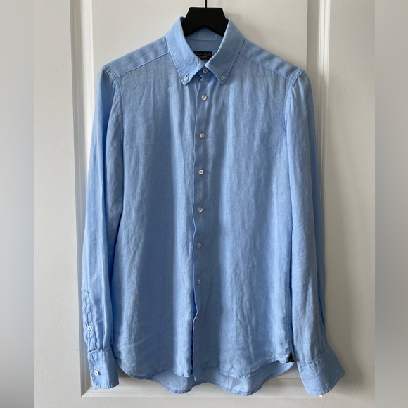 david saddler | Shirts | Italian Made Linen Shirt Light Blue Button ...